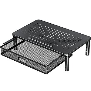 ELIVED Monitor Stand Riser, Metal Desk Laptop Stand with Organizer Drawer, Desktop Organizer for Computer, Laptop, Printer, Black