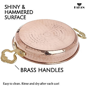 Hakan Copper Round Chef Pan | Traditional Ottoman Style Handmade Copper Frying Pan | Authentic Design Copper Cookware | Hand-Crafted Hammered Copper Sahan | Turkish Egg Omelet Skillet, 7”