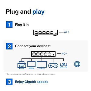 Linksys LGS116 16 Port Gigabit Unmanaged Network Switch - Home / Office Ethernet Switch Hub with Metal Housing - Wall Mount or Desktop Ethernet Splitter, Easy Plug & Play Connection