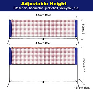 PATIKIL 14Ft Portable Badminton Net, Pickleball Net Set Height Adjustable Tennis Net with Carry Bag for Volleyball Soccer Outdoor Backyard Beach, Black