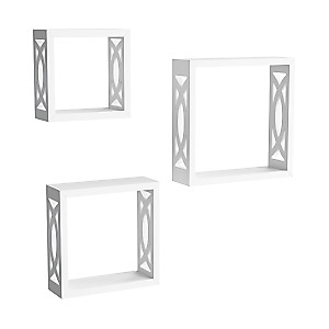 Floating Shelves- Open Cube Wall Shelf Set with Hidden Brackets, 3 Sizes to Display Décor, Photos, More- Hardware Included by Lavish Home (White)