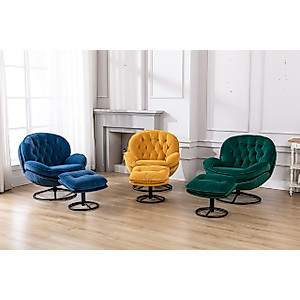 Swivel Accent Chair with Ottoman Set, Modern Velvet Lounge Chair with Metal Base Frame Footrest Comfy Armchair TV Chairs Reading Chair for Reading, Living Room, Bedroom - Green