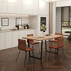 eLuxurySupply Modern Dining Chair - Horizontal Channel Dining Height Chair - Durable Metal Dining Chair with Upholstered Seat and Back - 30" Tall Seat - Easy Assembly - Brushed Brown Faux Leather