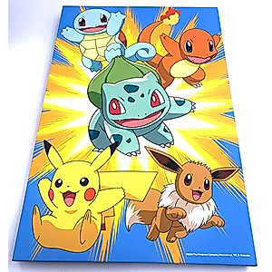 Silver Buffalo Pokémon 13" x 19" Canvas Wall Art - Pikachu Eevee Charmander Squirtle Bulbasaur - Group Pokemon Picture Poster