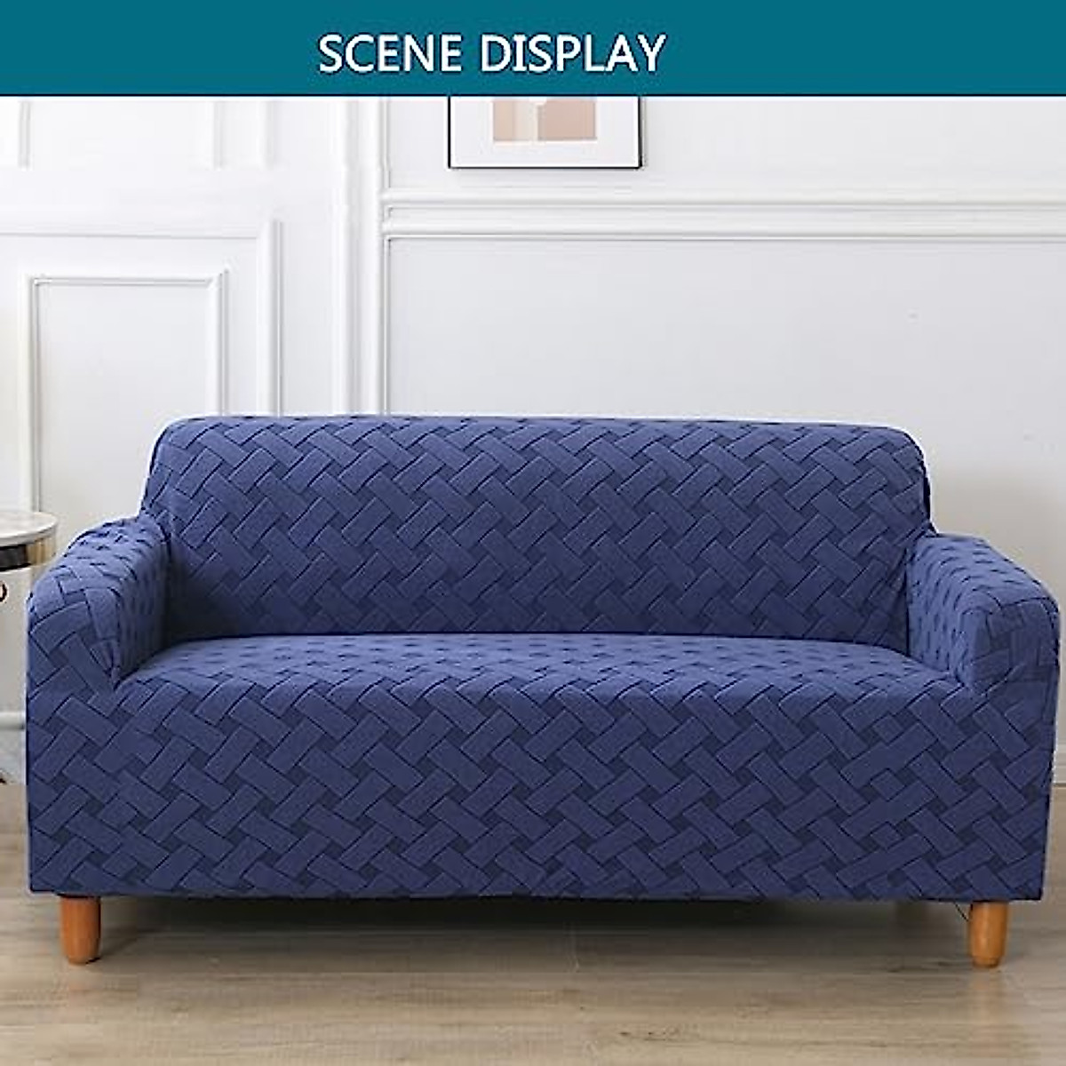 GUYIRT 3 Seater Sofa Cover, Dustproof Cover for Sofa, Jacquard Couch Slip Cover for Living Room Kids Pets Cats Dogs, Washable-Navy Blue-4 Seater 230-300cm