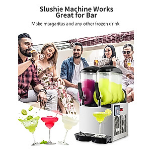 Commercial Slushy Machine 24L Double Tank Frozen Drink Machine 1050W Stainless Steel Margarita Wine Slush Smoothies Maker for Restaurant Bar Party