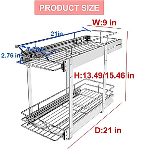 Sikarou Pull Out Cabinet Organizer 9" W x 21" D 2-Tier Individual Slide Out Drawer Pantry Shelf Storage for Kitchen Base Cabinet Organization ​for Kitchen, Bathroom, Pantry, Chrome