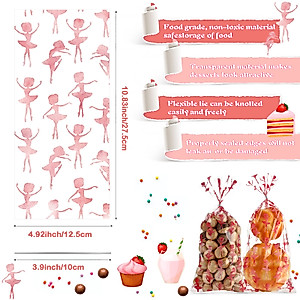 100 Pieces Ballet Cellophane Goody Bags Ballet Girl Plastic Goody Bag Dancing Girls Transparent Candy Bags with 100 Pieces Silver Twist Ties for Ballet Theme Baby Shower Birthday Party Decors, Pink