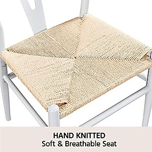 Yaheetech Set of 2 Weave Chair Mid-Century Metal Dining Chair Y-Shaped Backrest Hemp Seat, White