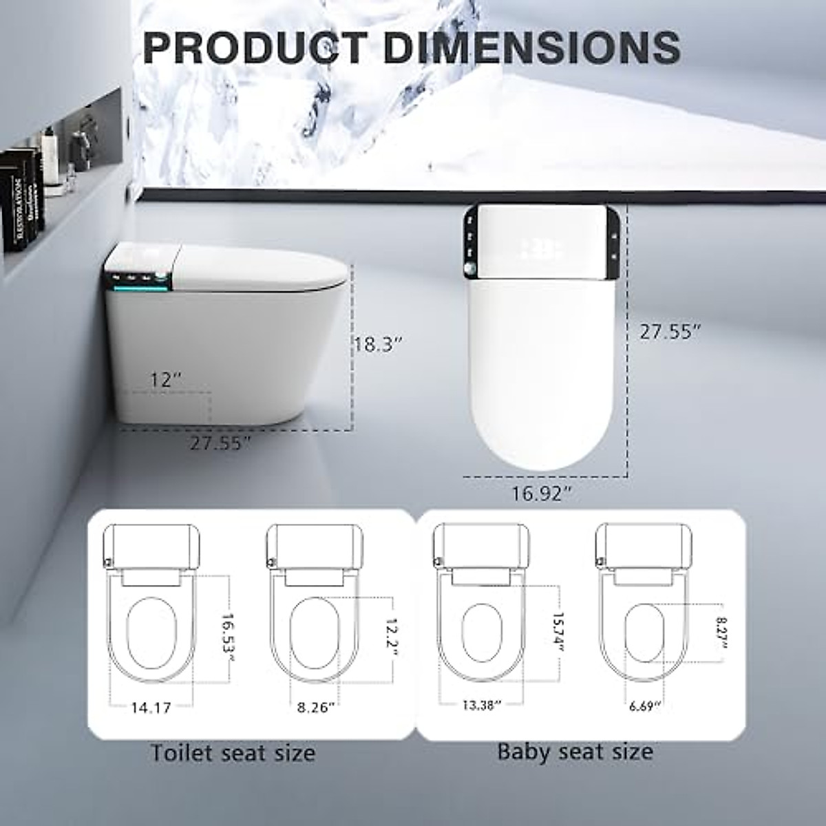 Smart Toilet with Auto Open/Close Lid, Bidet Toilet Pump-assisted, Blackout Flush, Heated Seat, Dual Auto Flush, Warm Water, Foot Sensor Operation, Tankless Elongated Toilets with LED Display
