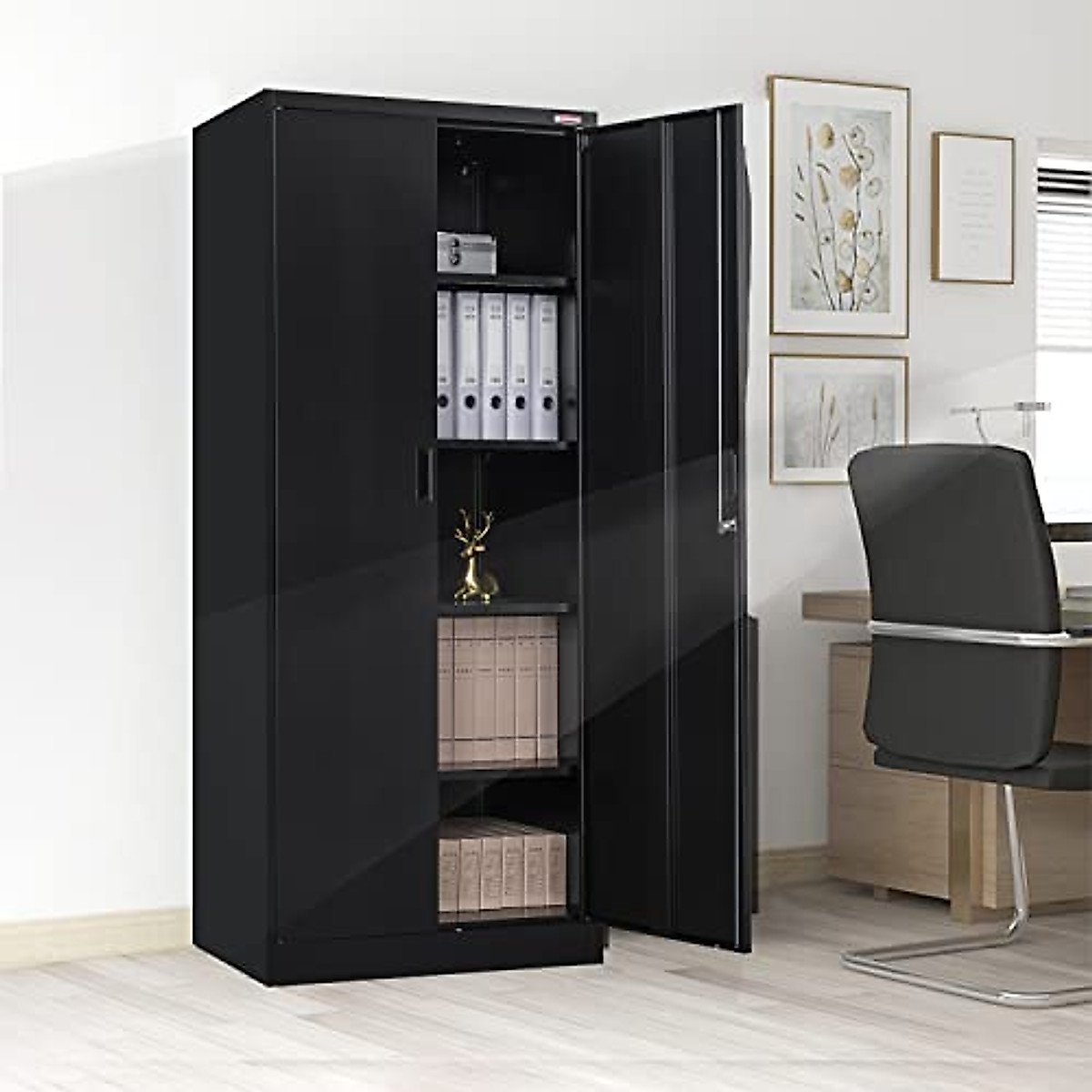 BESFUR Metal Storage Cabinet 71-inch Tall, Large Garage Locker with Adjustable Shelves & Locking Doors, Steel File Cabinet for Office, Pantry, Home (Black)
