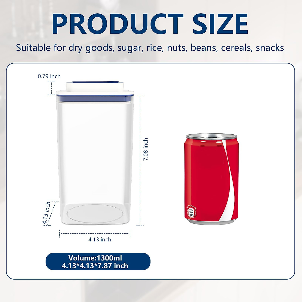 Bakpoco Airtight Food Storage Containers with Lid Vacuum Seal Storage Containers for Coffee Bean Cereal Snack, 2 Pack * 1.3 Qt Clear Leak-proof Kitchen and Pantry Organization Canisters