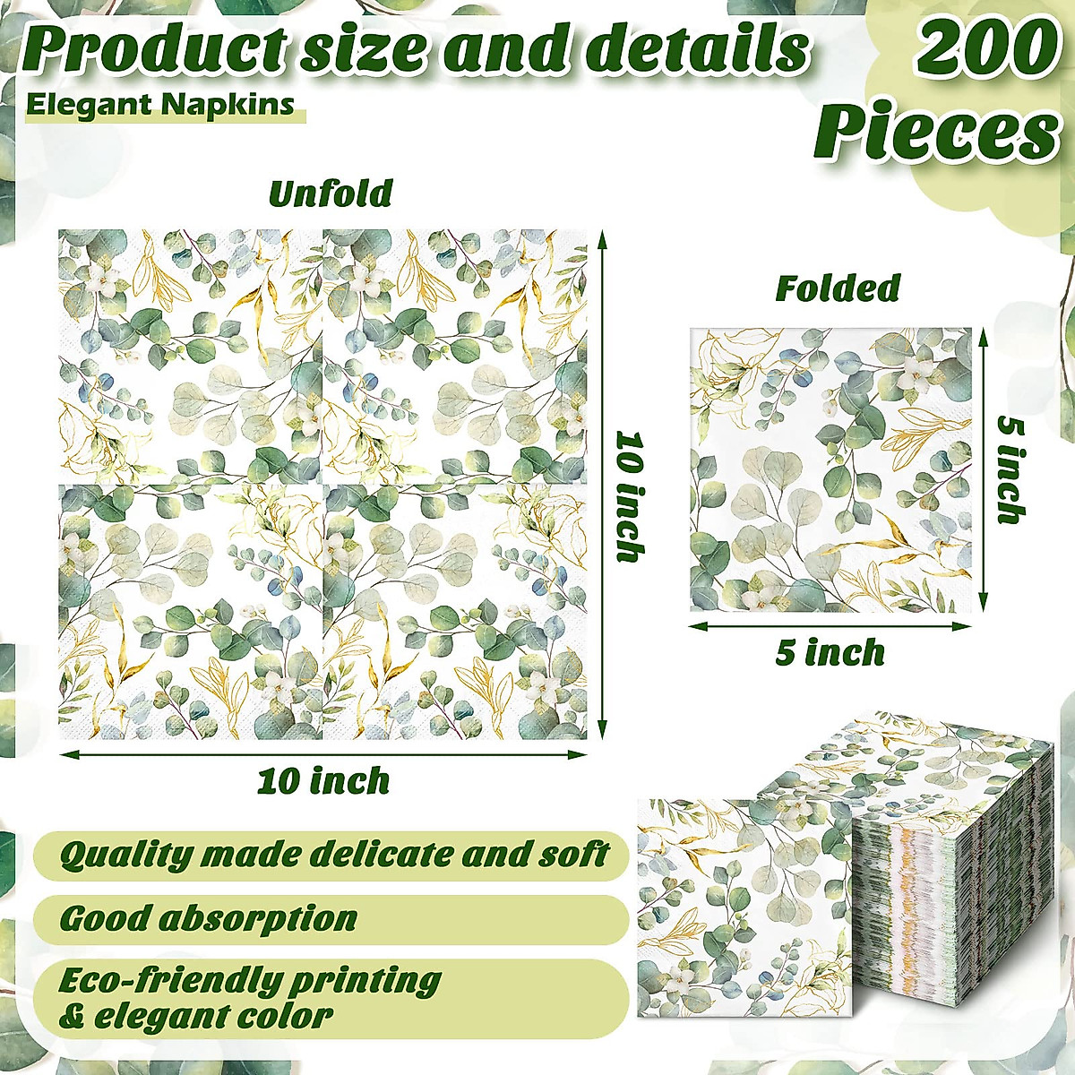 Disposable Hand Towels for Bathroom Eucalyptus Napkins Bathroom Napkins Guest Decorative Paper Hand Towels Floral Sage Green Napkins for Dinner Banquet Party Wedding Dinning Decor (120 Pcs)