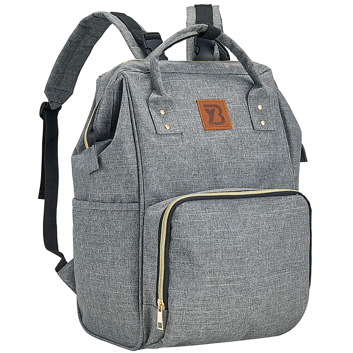 Baoyun Diaper Bag Backpack, Large Capacity Baby Bag for Boys Girls, Waterproof Travel Back Pack with Stroller Straps, Multi-Function Maternity Baby Changing Bags for Mom Dad, Gray