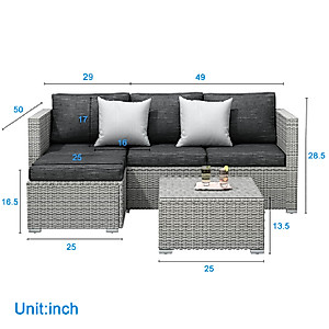 Patio Furniture Sectional Sofa Set – 3 Piece All Weather Resin Wicker Outdoor Conversation Set Black Washable Cushions & Coffee Table | Garden | Backyard | Pool | 2 Clips