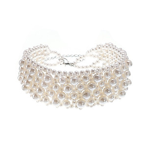 Fashion Multi Strand Simulated Pearl Resin Chain Collar Choker Statement Necklace Costume Jewelry for Women