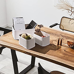 Sorbus Bamboo Storage Baskets - Set of 3 - Organizer Bins for Closet, Open Shelves, Bedroom - Fluted Design - Fabric Lining - Generous Depth & Large Size
