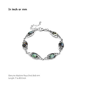 Silvershake 8x6mm Oval Abalone Paua Shell 925 Sterling Silver Leaf Vintage Inspired 7 to 8.5 Inch Adjustable Bracelet