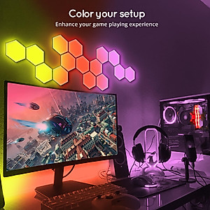 Lumoonosity LED Hexagon Lights - Dream Color Hexagon LED Light - Music Sync Color Changing Hexagon Wall Lights - RGB Hexagon Lights for Bedroom, Gaming Room - Cool Hexagon Wall Panels