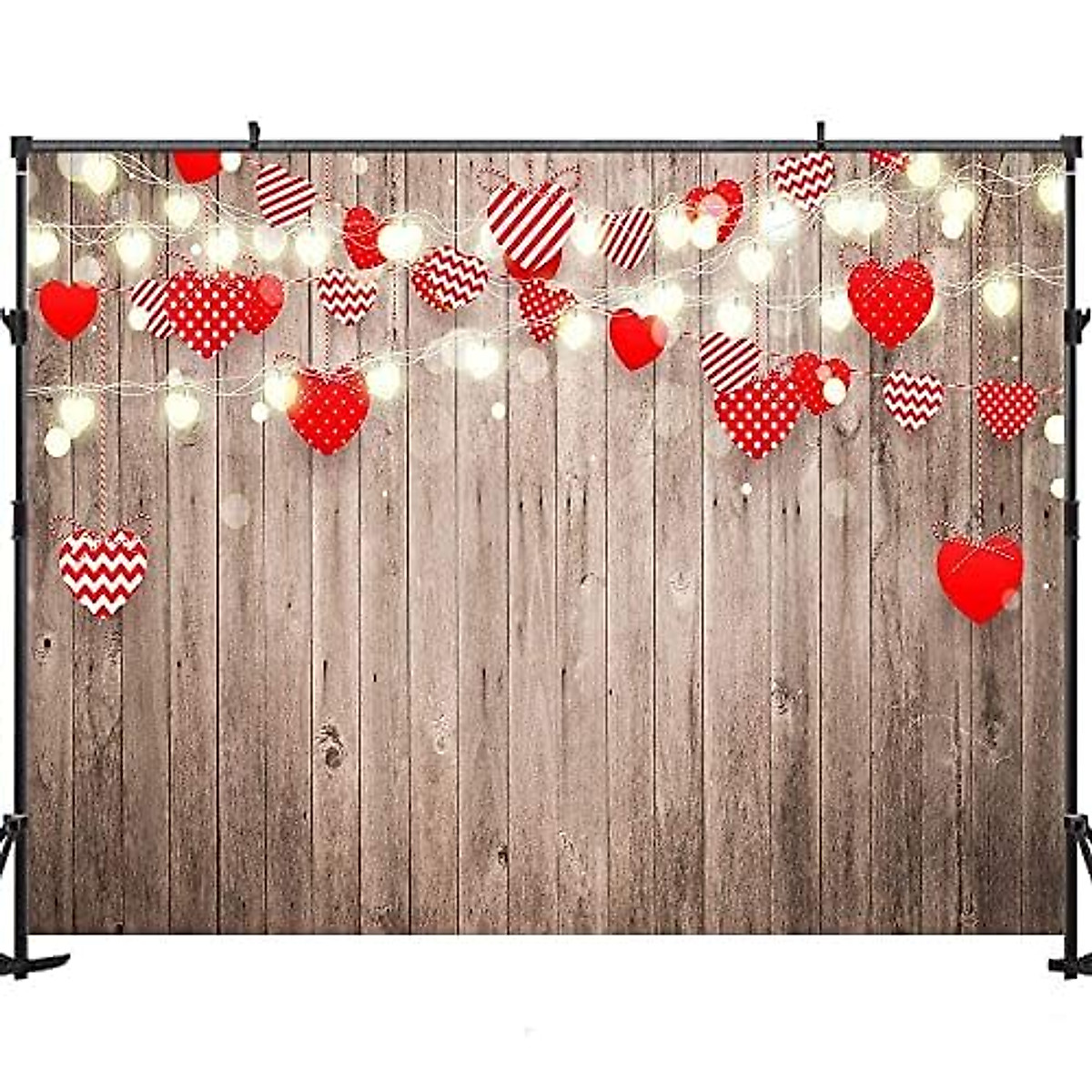 Maijoeyy 7x5ft Valentine's Day Backdrop for Photography Rustic Wood Red Love Heart Valentines Backdrop Romantic Love Theme Valentine Photoshoot Backdrop Photo Booth Props