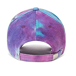 2-Pieces Tie-Dye Baseball-Cap for Women Girl Rainbow Cute Washed Dad Hat (Blue+Pinke 2pc)