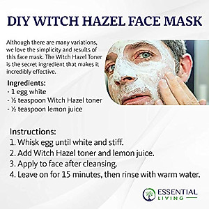 Essential Living: Witch Hazel Toner - Pure and Unscented - 12 oz. Natural Botanical Facial Skin Care Product for Acne and Blemishes - Helps Balance Skin pH - Fights Skin Inflammation - Made in the USA