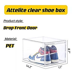 Attelite 3 Pack X-Large Drop Front +6 Pack Large Side Open Clear Plastic Shoe Organizer Box, Stackable Shoe Containers for Display Sneakers