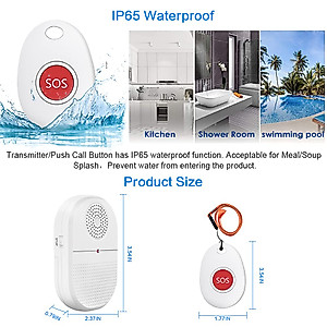 ChunHee Wireless Caregiver Pager Call Button Nurse Alert System Call Bell for Home/Elderly/Patient Emergency Vibration Pager 1 Transmitter+1 Receiver(800+Feet Operating Range)