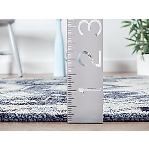 Abani 7'9" x 10'2" (8x10) Geometric Navy Blue & Cream Bedroom Rug Rugs Contemporary Style Non-Shedding Classic Area Rug