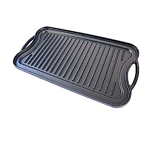 KANKA Cast Iron Griddle - 19.7in X 10.23in, Pre-seasoned, Rectangular, Reversible, Doublesided, Black, Includes Stainless Steel Chain Cleaner