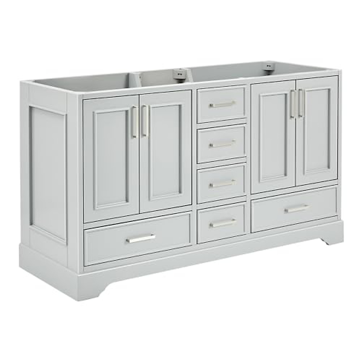ARIEL Stafford 60" Grey Bathroom Vanity Base Cabinet, Double Sink Configuration, 4 Soft Closing Doors, 6 Full Extension Dovetail Drawers, Brushed Nickel