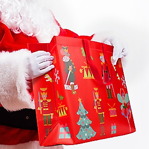 Sweetude 6 Pcs Christmas Large Nutcracker Gift Bags with Handle 16inch Birthday Gift Tote Bag Christmas Goodie Candy Treat Wrapping Bag Reusable Non Woven Shopping Bag for Xmas Party Favor