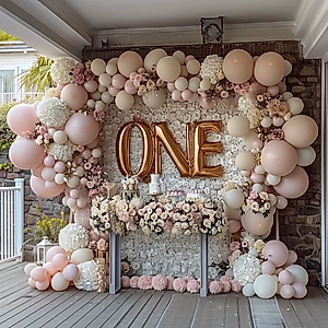 Dusty Pink White Balloons Arch Kit, Fog Pink Beige Rose Gold Metallic Balloon arch kit Boho Nude Cream Balloons for Baby Shower Boho Party Girl Birthday Princess Wedding Decorations