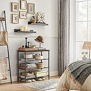 VASAGLE Shoe Rack, 4 Tier Shoe Storage Rack for 9-12 Pairs of Shoes, Shoe Organizer for Entryway, with 3 Fabric Shelves and Wooden Top, Steel Frame, Industrial, Rustic Brown and Black ULBS035B01