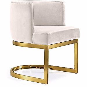 Meridian Furniture Gianna Collection Modern | Contemporary Velvet Upholstered Dining Chair with Durable Stainless Steel Base in Rich Gold Finish, 24" W x 22" D x 29.5" H, Cream