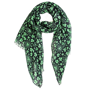 Me Plus Women St Patrick's Day Print Light Weight Long Scarf (Small Clover-Black)