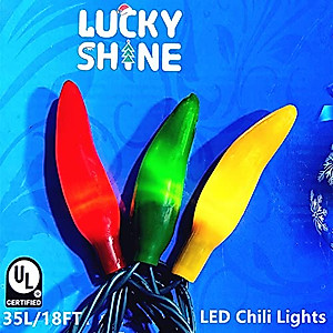 LUCKY SHINE 18 FT Chili Pepper Lights, Red Green and Yellow LED Home Decorations Lights String, for Kitchen, Patio, Window, Living Room, Garden.