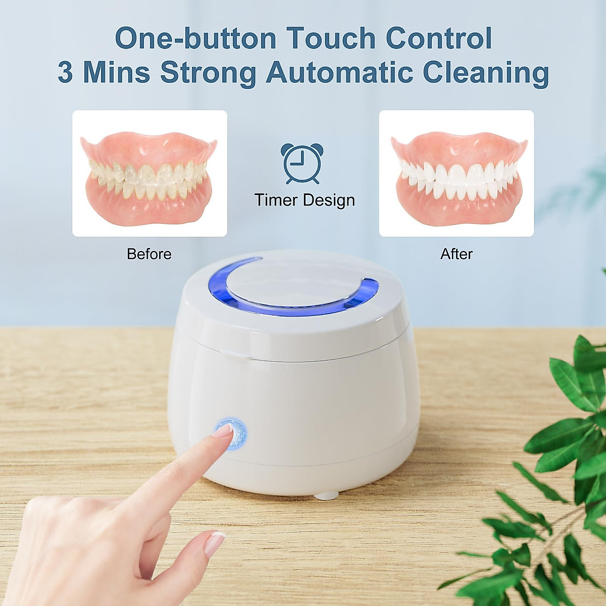 Raymall Utrasonic Retainer Cleaner, Denture Ultrasonic Cleaner Portable Aligner Sonic Dental Appliance Cleaner Jewelry Cleaning Machine for Home Travel, Sonic Dental Cleaner Ultrasonic Dental Cleaner
