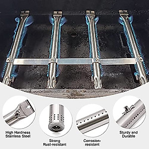 Hiorucet Grill Replacement Parts for Charbroil 4 Burner 463241113, 463449914 Gas Grill Models. Stainless Steel Heat Plate Tent Shields, Pipe Burner Tubes and Crossover Tubes Replacement Kit.