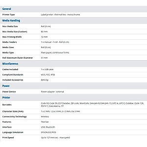 Seiko Printer MP-B30-B02JK1-E9 Compact Mobile Thermal Printer Bluetooth Interface