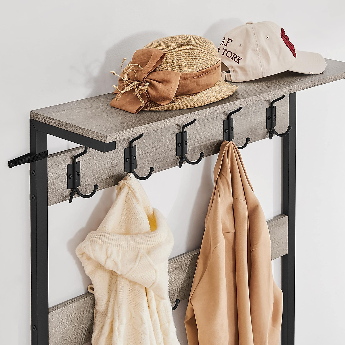 Topeakmart Hall Tree with Bench and Shoe Storage, Coat Rack with Top Shelf, 23 Hooks, 4-in-1 Design, Entryway Storage Organizer for Hallway Bedroom Apartment, Metal Frame, Gray