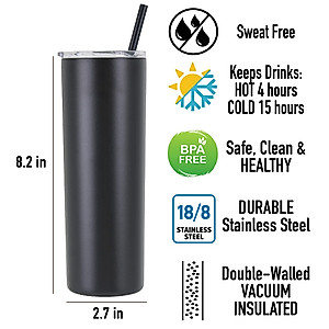 20 oz Stainless Steel Skinny Tumbler with Personalized Swirl Name Decal in Opal or Chrome Vinyl by Avito - Includes Straw and Lid - Bridesmaid, Bachelorette, Bridal Party Gifts, Mother's Day Gift