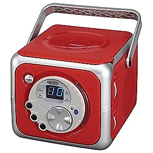 Jensen CD-555RS Red CD Bluetooth Boombox Portable Bluetooth Music System with CD Player +CD-R/RW & FM Radio with Aux-in & Headphone Jack Line-in Limited Edition- (Red)