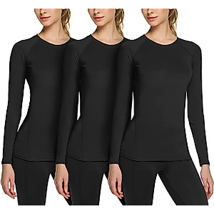 TSLA Women's Sports Compression Shirt, Cool Dry Fit Long Sleeve Workout Tops, Athletic Exercise Gym Yoga Shirts, 3pack Black/Black/Black, Small