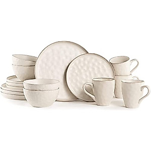 Potter's Corner by Maison Neuve 16-Piece Dinnerware Set Service for 4 - Hand Crafted Bowls and Plates Set w/Mugs, Stoneware Dinnerware Set, Microwave & Dishwasher Safe Plate Set - Oxford White