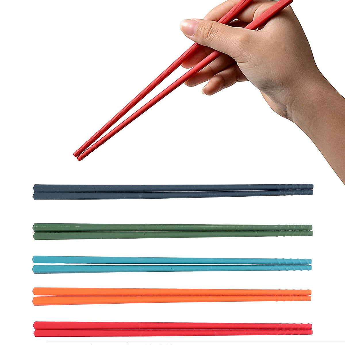 Joyzan Chopsticks Set, 5 Pairs Multicolor Reusable Chopsticks Silicone Chopsticks Sushi Non Slip Chinese Japanese Korean Style Lightweight Chop Sticks Colorful Dishwasher Safe Cooking Food Gift