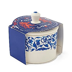 Portmeirion Home & Gifts Spode King Charles III Coronation Lidded Covered Sugar Bowl 280ml, Blue & White Pattern UK Made