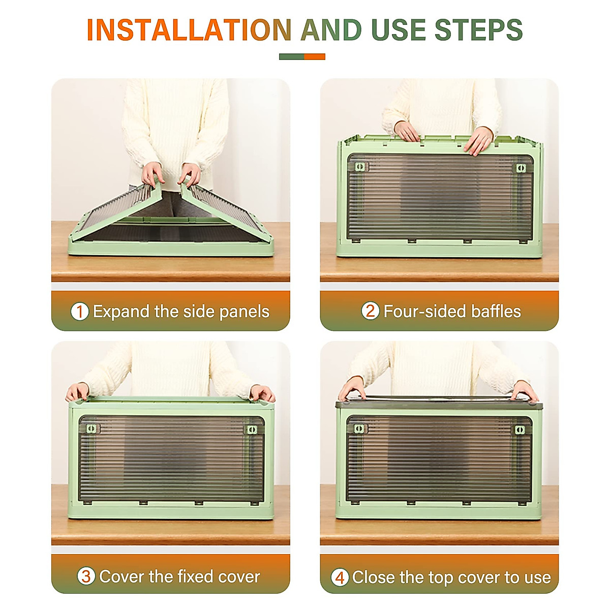 ACPOP Closet Organizers and Storage, 15Gal Collapsible Storage Bins with Lids, Stackable Storage Box, Plastic Foldable Container Trunk Car Organizer for Home, Ofiice, Camping(GREEN, 1Pcs)