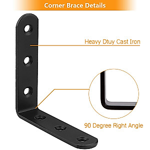 16 PCS L Shelf Brackets 4Inch, Cast Iron 4x4 Inch Heavy Duty L Shape Corner Brace, Black Floating Shelves Bracket for Hanging DIY Shelving or Bookshelf, 3mm Thick Angle Joint Bracket Fastener