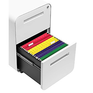 Laura Davidson Furniture Stockpile 2 Drawer Mobile File Cabinet with Lock - Under Desk Metal Filing Cabinet, Legal/Letter File Folders, Wheels and Stationary Feet, Pre-Assembled, White